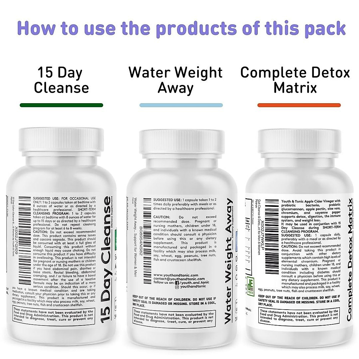 3pk Detox Cleanse Kick Off Weight Management | Colon Cleanser + Water Loss Pills w Dandelion + ACV Full Body Detox + Probiotics | For Flat Stomach, Waistline, Metabolism, Bloating – 90 Pills