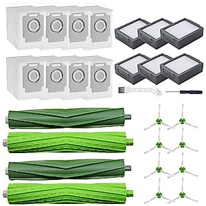Chrostion Replacement Parts Fit for iRobot Roomba i7 i7+ i3 i3+ i4 i4+ i5 i5+ i6 i6+ i8 i8+ j7 j7+/Plus j8 j8+ E5 E6 E7 Robot Vacuum,2 Set Brushes,6 Filters,8 Side Brushes,8 Pack Bags