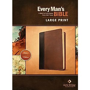 Every Man's Bible: New Living Translation, Large Print, TuTone (LeatherLike, Brown/Tan) – Study Bible for Men with Study Notes, Book Introductions, and 44 Charts