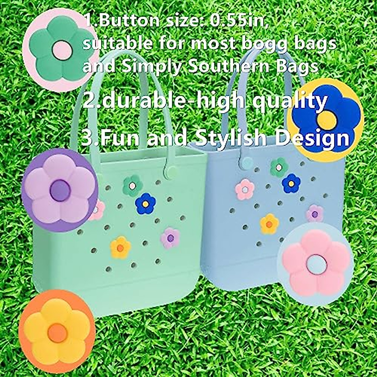 Enruiya Charms for Bogg Bags Flower Charms Accessories for Women Rubber Simply Southern Beach Totes Decoration