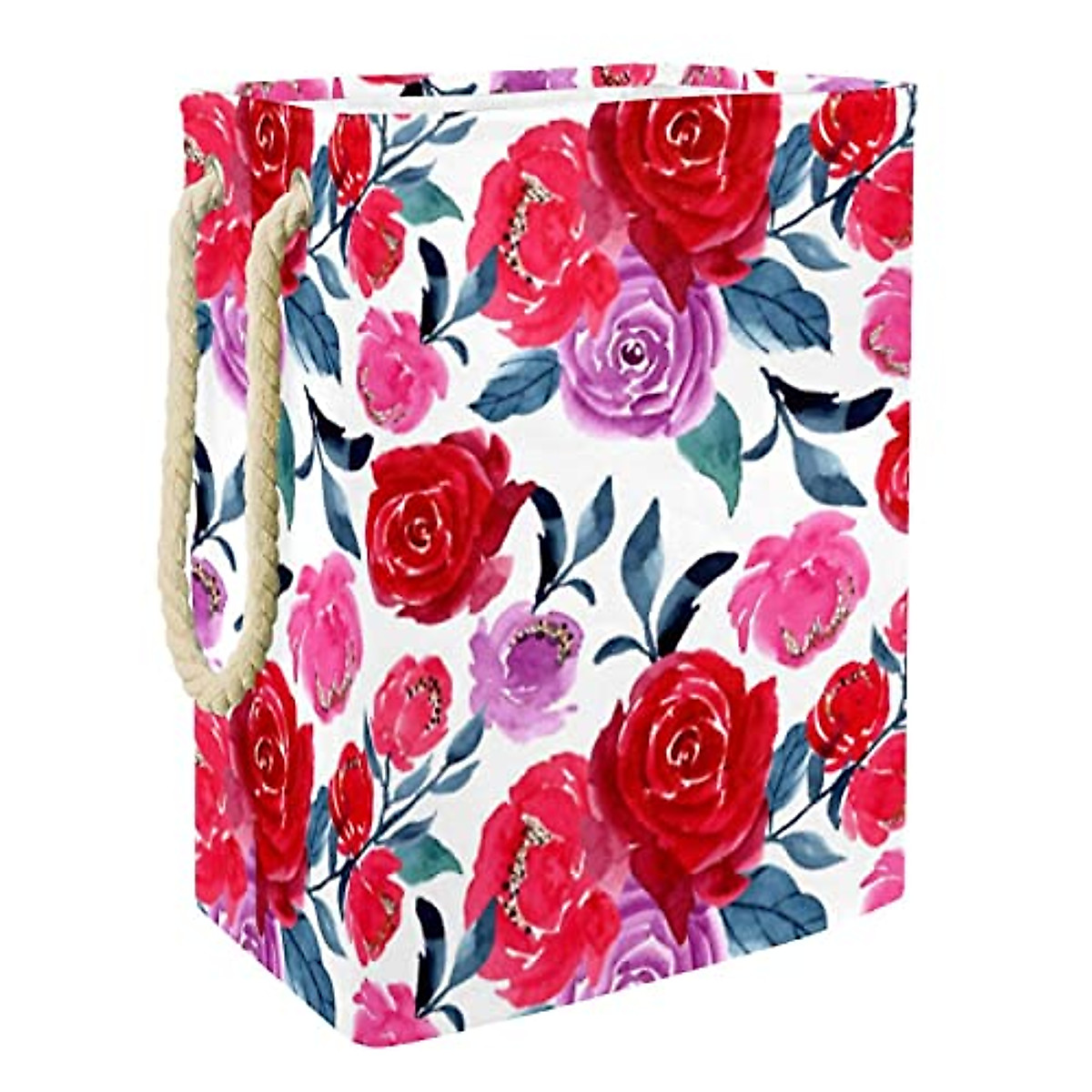 Inhomer Red Floral Pattern Large Laundry Hamper Waterproof Collapsible Clothes Hamper Basket for Clothing Toy Organizer, Home Decor for Bedroom Bathroom