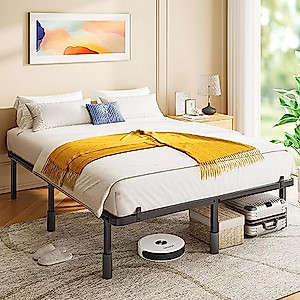 Marsail Queen Size Bed Frame, 14-Inch High Platform Bed with Steel Slat Support, Mattress Stoppers & Rounded Corners, Heavy-Duty Metal Platform, 1600 lbs Max Weight, No Box Spring Needed, MSBFQ02