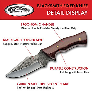 Sczo Supplies 6.25" Fixed Blade Full-Tang Carbon Steel Blacksmith Style Outdoor Hunting/Skinning Knife with Sheath, Brown