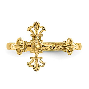 IceCarats 14K Yellow Gold Lord Jesus Christ Crucifix Holy Cross Ring Christian Religious Band Size 7