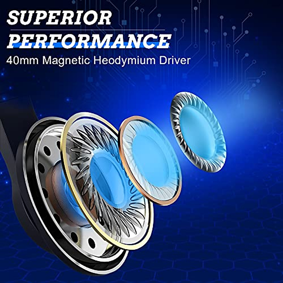 DIWUER Gaming Headset for Nintendo Switch, Xbox One, PS4, Bass Surround and Noise Cancelling 3.5mm Over Ear Headphones with Mic for Laptop PC Smartphones (Blue)