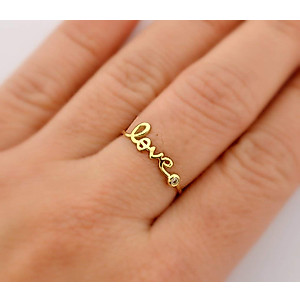 AVORA 10K Yellow Gold Love Ring with Bezel Simulated Diamond CZ - Size 7