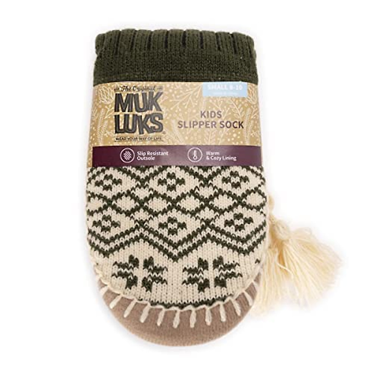 MUK LUKS 50th Anniversary Slipper Socks, Green Gables, Large Unisex Little_Kid