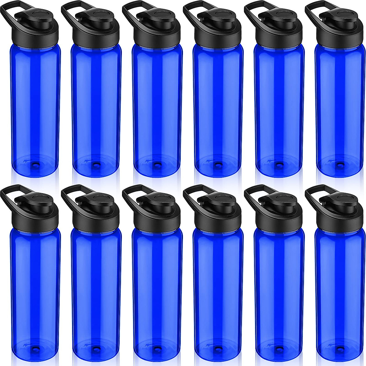 Mimorou 12 Pack Plastic Water Bottles 24 oz Blue Clear Water Bottles Bulk Reusable Sports Water Bottles with Spill Proof Lids for Gym Sports Home Office School