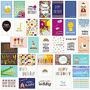 Best Paper Greetings 144 Pack Happy Birthday Cards in 36 Designs, Blank Inside with Envelopes for Businesses, Men, Women, and Kids (4x6 In)