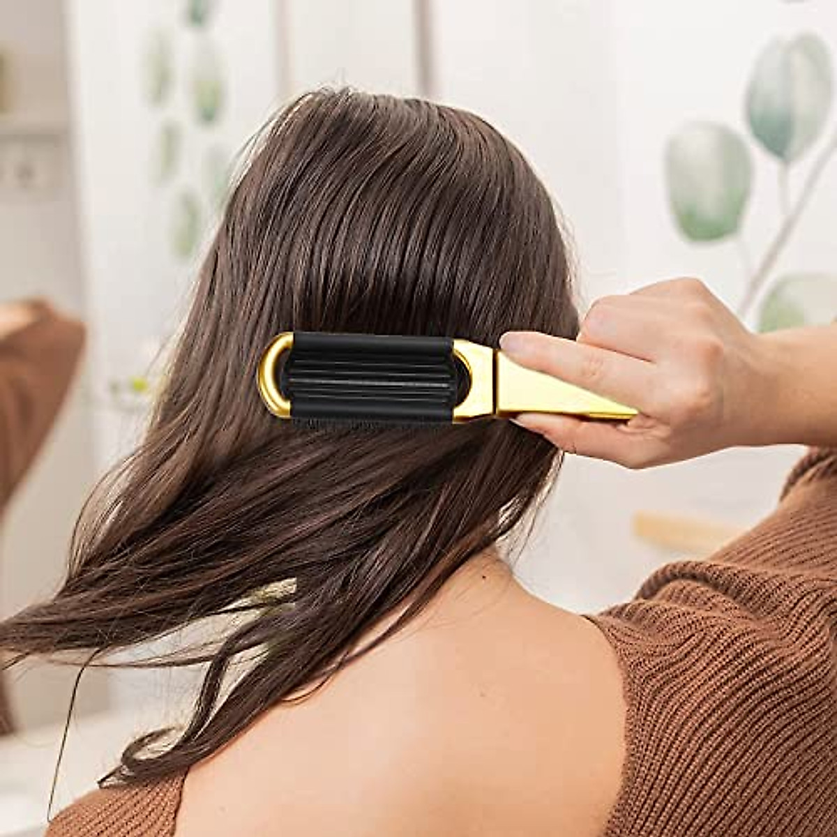 2Pcs Hair Brush With Mini Mirror, Travel Folding Pocket Hair Brush for Women Girls, Mini Massage Comb for Gym, Trip, Purse, Swimming (Gold&Silver)