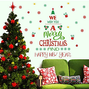 TOARTi Merry Christmas Quotes Wall Decals Happy New Year Quotes Stickers Christmas Tree Snowflake Stickers for Wall Christmas Party Supplies Christmas Window Clings