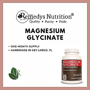 Remedy's nutrition Magnesium Glycinate Supplement with Alfalfa Leaf, Watercress & Nettle Leaf 1,000mg Vegan Capsules - Non-GMO, Gluten Free, Dairy Free - Two Month Supply (60 Count)