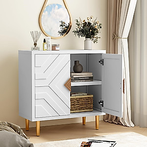 HLR Storage Cabinet with 2 Doors, Accent Cabinet with Decorative Embossed Pattern Doors, Buffet Cabinet Sideboard for Living Room, Kitchen, Dining Room, Hallway