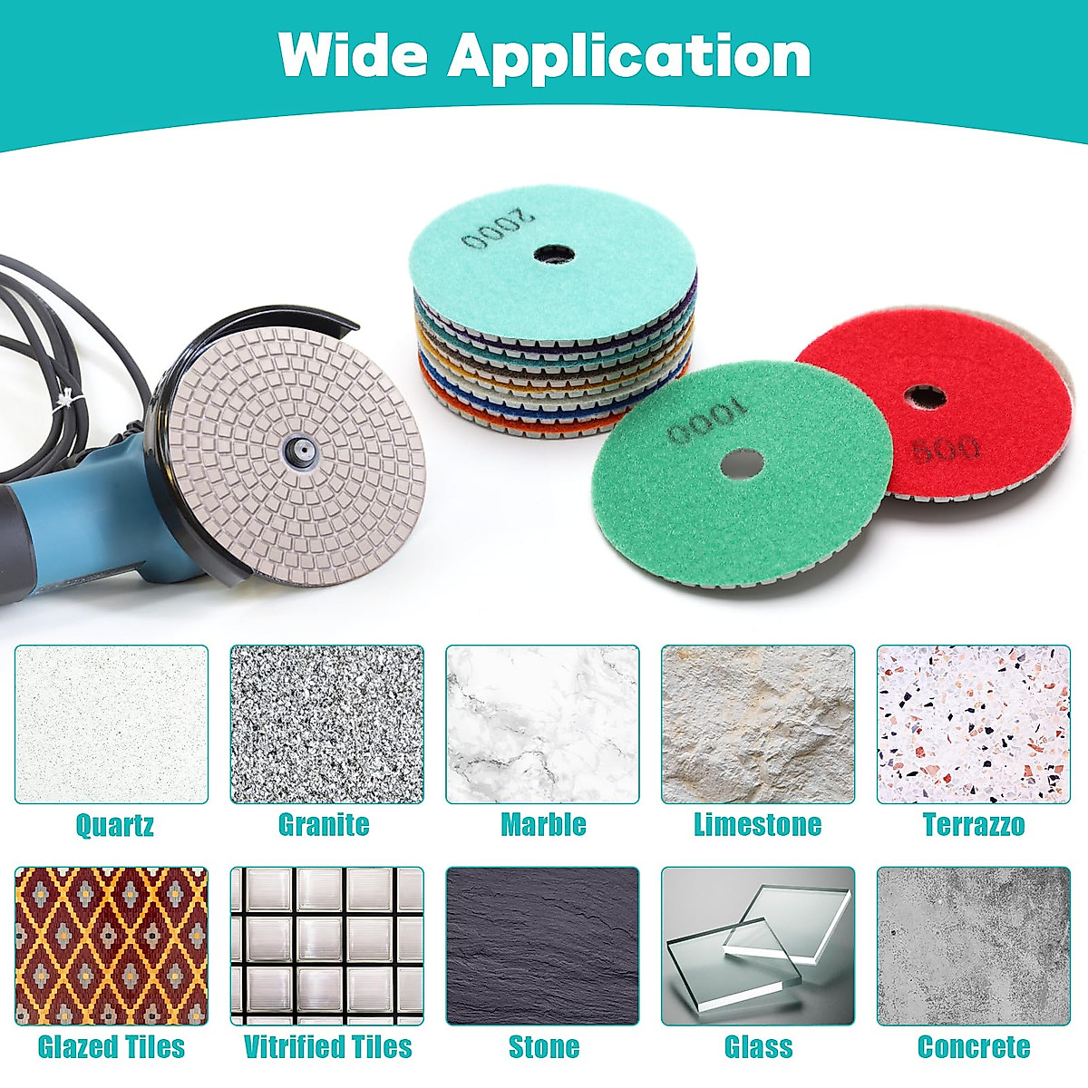 12+1 Packs Diamond Polishing Pads Set, Anglecai 4 Inch Dry/Wet Granite Polishing Kit for Concrete Polishing Pads, 50-8000 Grit Pads for Marble Polishing Kit for Tile Polishing Pads for Grinder