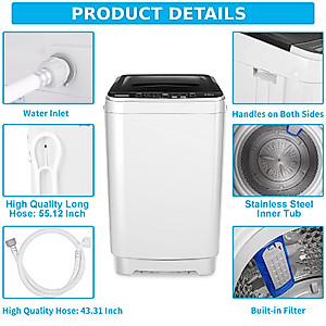 Nictemaw Portable Washing Machine, 17.8Lbs Capacity Full Automatic Compact Laundry Washer, 2.3 Cu.ft Portable Washer with 10 Wash Programs & 8 Water Levels & Drain Pump for Apartment, RV, Dorm