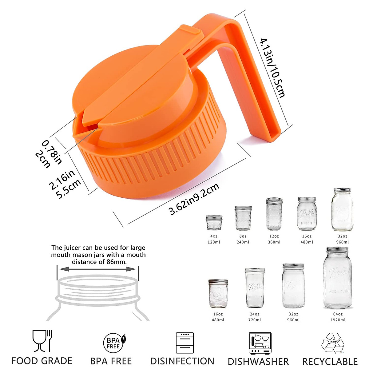 2 Pack Wide Mouth Mason Jar Flip Cap Lid with Handle, Innovative Sliding Lid & Easy Pour Spout Wide Mouth Mason Jar Pour Spout Lids with Handle, Airtight & Leak-Proof Seal Spout Mason Jar Pitcher