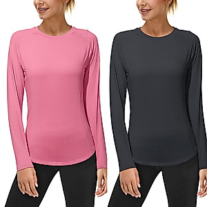 (Size:2XL) 2 Pack Womens Long Sleeve UV Sun Shirts UPF 50+ Workout Swim Rash Guard Tops