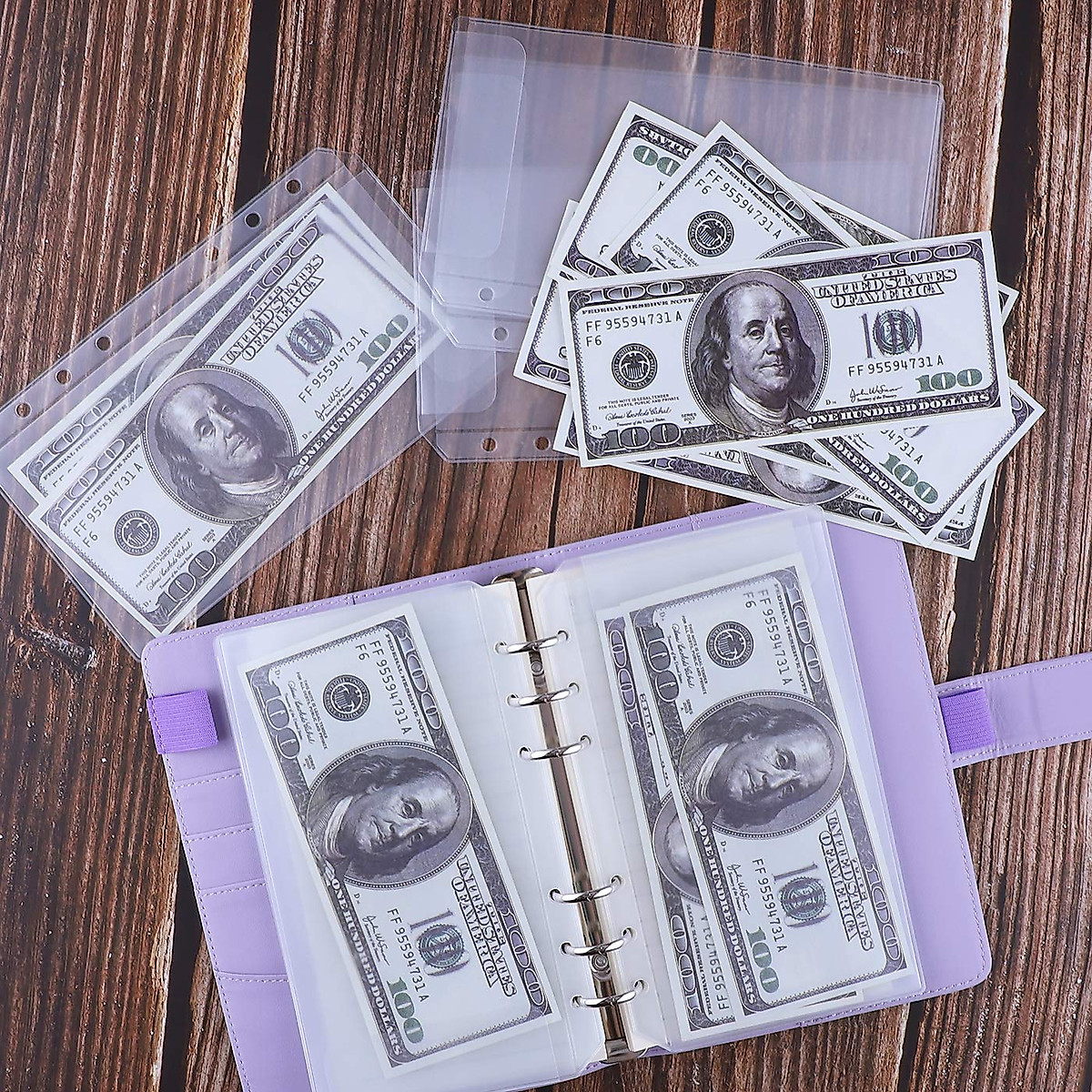 Antner 12pcs Binder Pockets A6 Size 6-Holes Cash Budget Envelopes PVC Loose Leaf Bags Insert Pages for 6-Ring Notebook Binder