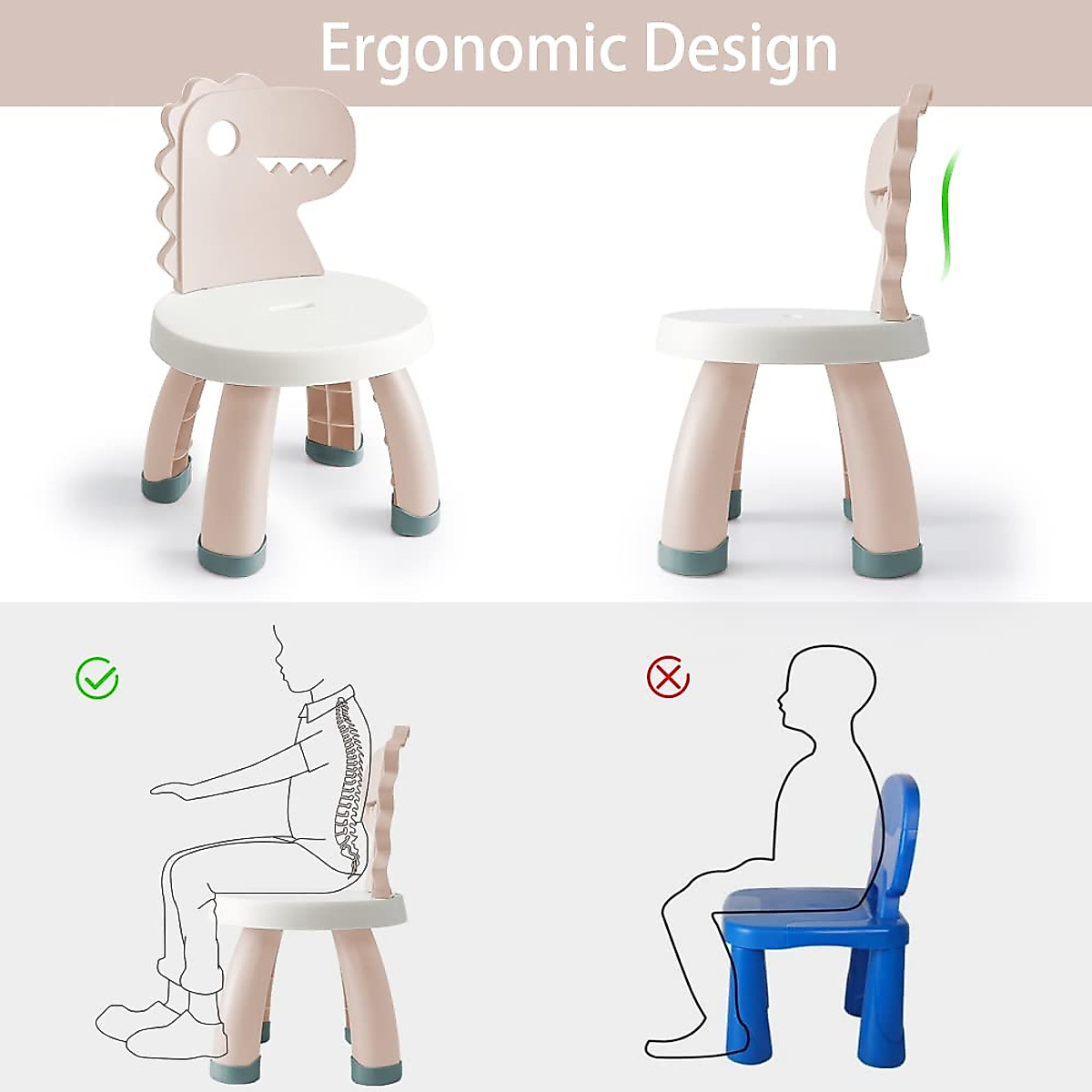 Toddler Chair,Plastic Kids Dino Chair,Sturdy Durable and Lightweight Toddler's Activity Chairs,Anti-Slip Ergonomic Design Kids Step Stool,Indoor or Outdoor Use for Boys Girls Aged 2+ (Pink)