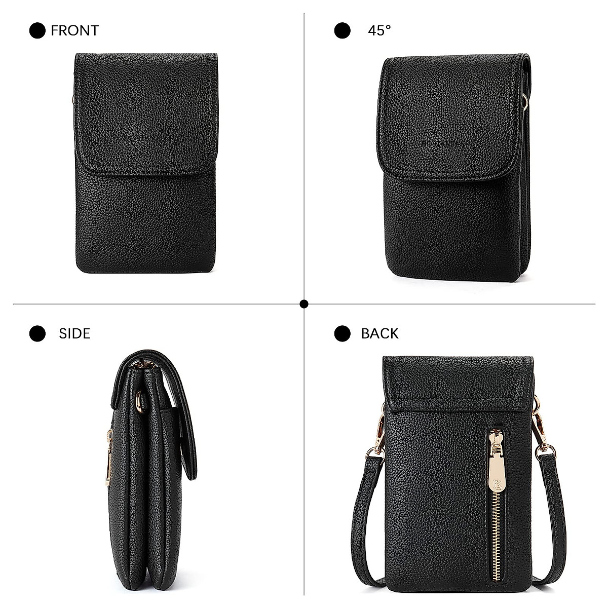 BOSTANTEN Leather Small Crossbody Bags for Women Designer Cell Phone Bag Wallet Purses Adjustable Strap Classic Black