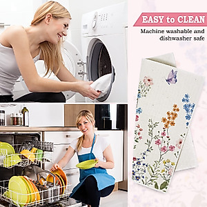 AnyDesign Wildflower Swedish Kitchen Dishcloth Watercolor Spring Flowers Butterfly Cotton Kitchen Towel Absorbent Reusable Cleaning Dishcloths for Home Party Cleaning Housewarming, 7 x 8 Inch, 4 Pack