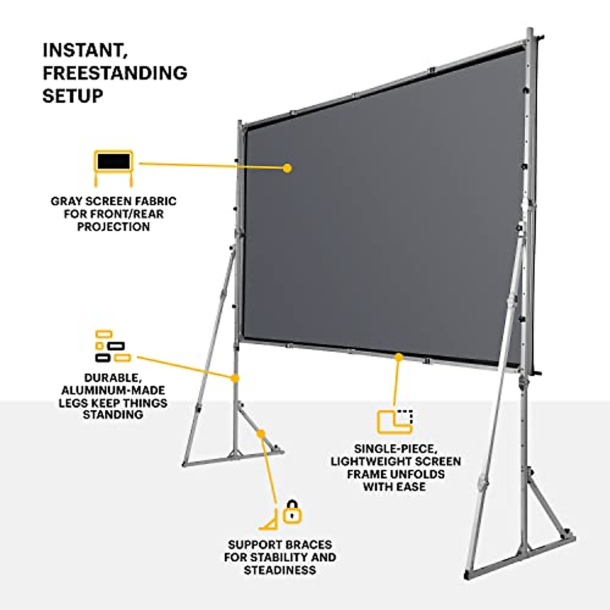 KODAK 120” Dual Projector Screen w/ Stand | Fast Fold Gray Front & Rear Projection Backdrop for Outdoor & Indoor Movies with Tripod, Outdoor Stability Kit, & Black Storage Carry Case