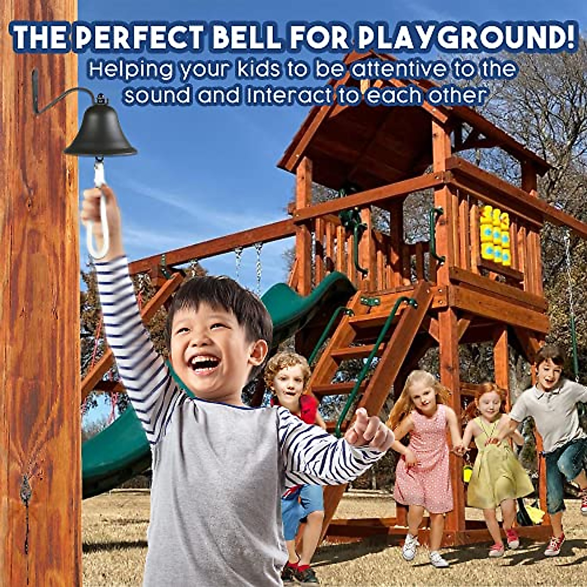 Upstreet Outdoor Bell & Indoor Dinner Bell/Made of Black Large Bell, Cast Iron Bell, Ideal for Wall Mounted Bell, Bracket Mounts Metal Dinner Bell and Hanging Bell for Home, School or Church