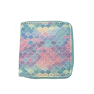 Orityle Women Small Short Wallets Mermaid Scale Coin Purse Credit Card Holder with Zipper for Teen Girls, B, One Size