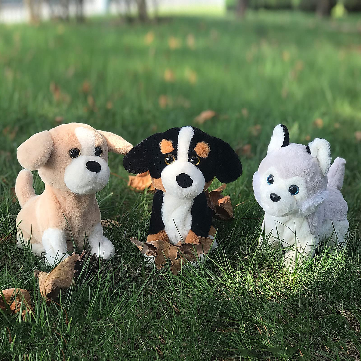 Esstaa Toy Puppy Plush Dog Animal with Control Leash Walking, Barking, Tail Wagging, Gift for Kids, Girls, Boys, Friends 9.4 Inch(Black)