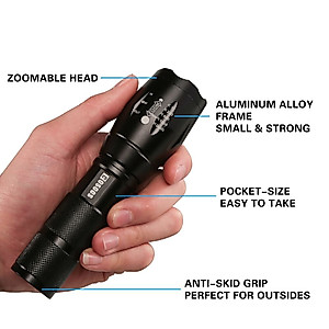 COSOOS 2 Tactical Flashlights with Holsters, Bright LED Flashlight 1000 Lumen, 5 Mode Portable Zoomable Waterproof Flash Light for Hiking, Outdoor Camping Gear Essential, No AAA Battery