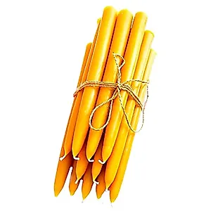 BeeTheLight Beeswax Taper Candles (Pack of 12) - Dipped Style Smokeless Unscented Candles - 12 Hours Burn Time Each - All Natural 100% Pure Beeswax Candle - Handmade Decorative Taper Candle Set
