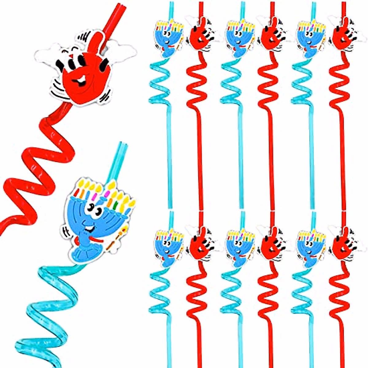 Dreidel and Menorah Hanukkah Straws - Reusable (12-Pack)