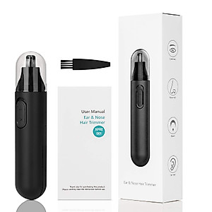 Nose and Ear Hair Trimmer, Professional Painless Nose Hair Remover for Men and Women, Battery-Operated, Waterproof Stainless Steel Head, Dual Edge Blades, Mute Motor, Cleaning Brush