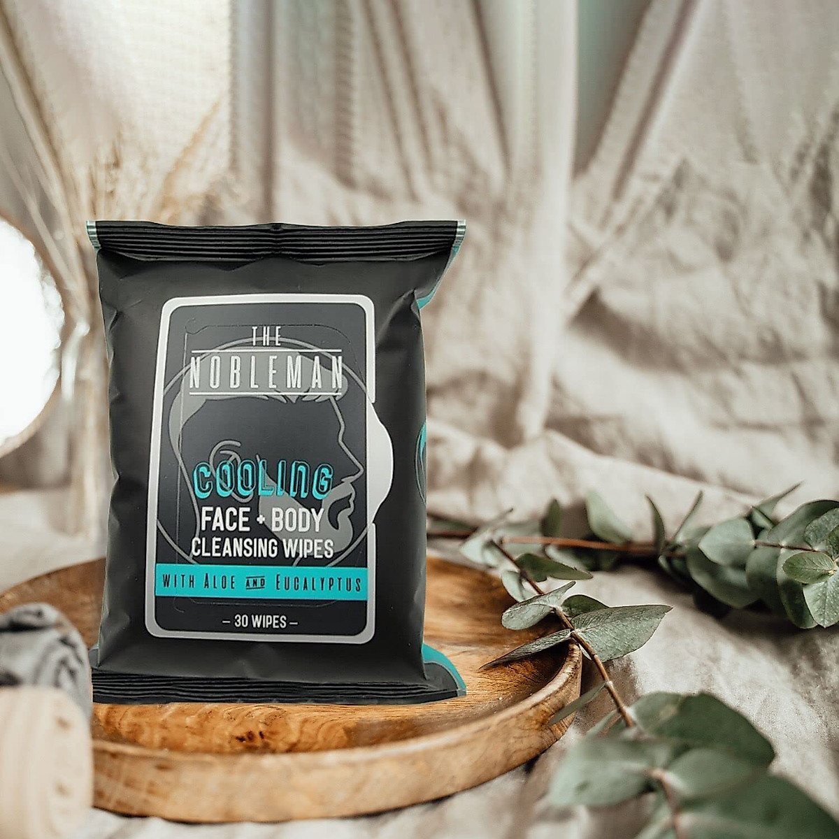 The Nobleman Men's Cooling Face + Body Cleansing Wipes, Eucalyptus - 30 Count