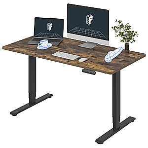 FLEXISPOT E6 Essential 3 Stages Dual Motor Electric Standing Desk 55x28 Inch Whole-Piece Board Height Adjustable Desk Electric Sit Stand Desk(Black Frame + Special Walnut Desktop, 2 Packages)