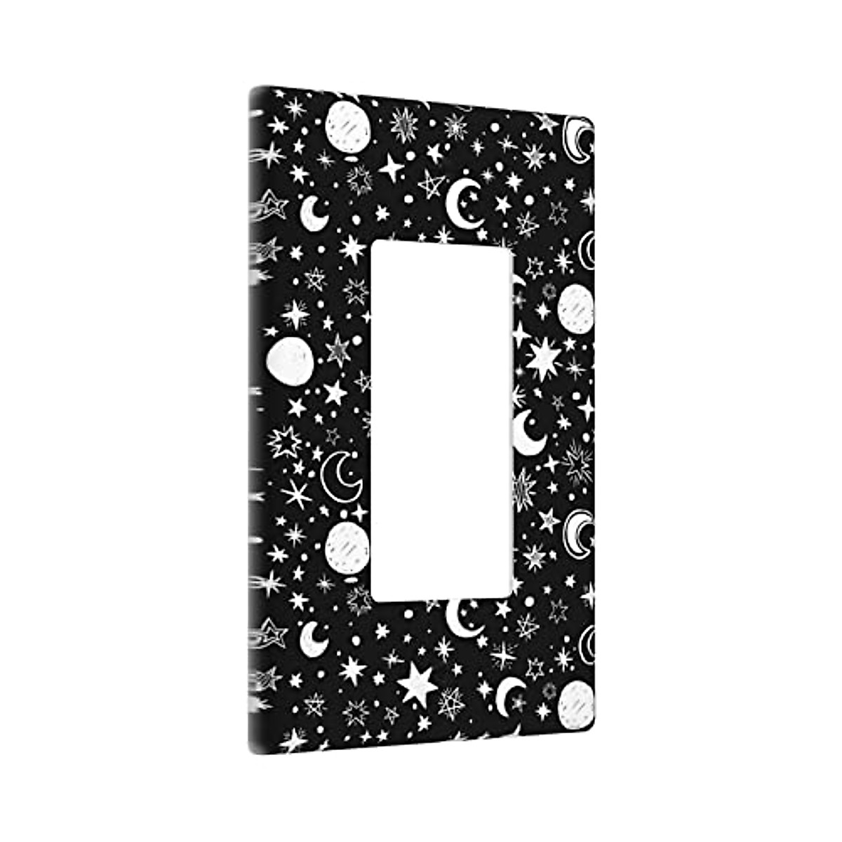 Star Moon Decorative Light Switch Cover 1 Gang Wall Plate Singe Rocker Black Switch Plate Kids Room Bedroom Accessories Decor