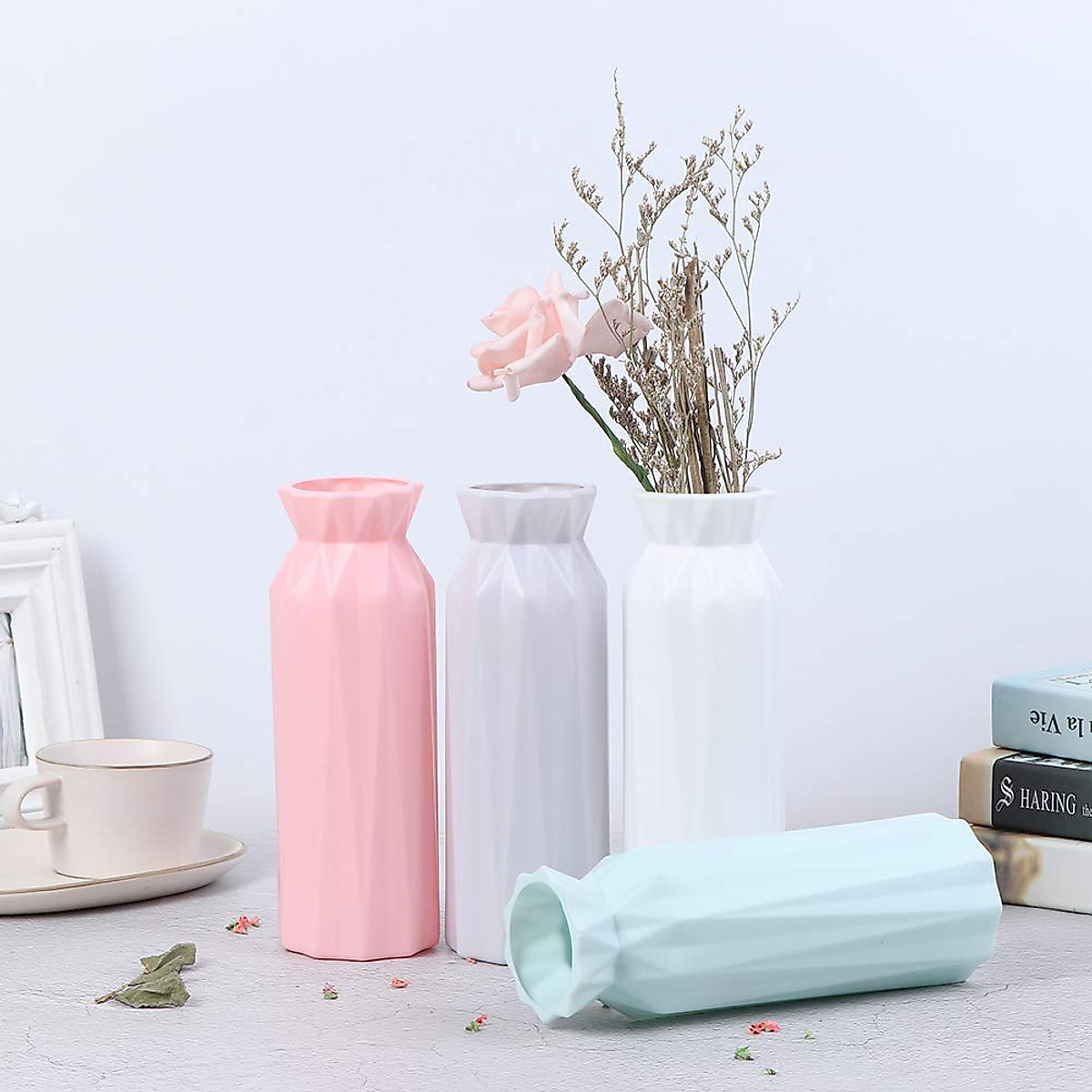 Ceramic Look Plastic Vase Creative Plant Vase Without Flower 4 Pcs Ceramic Look Plastic Vase Unbreakable Vase for Flowers Plastic Vases