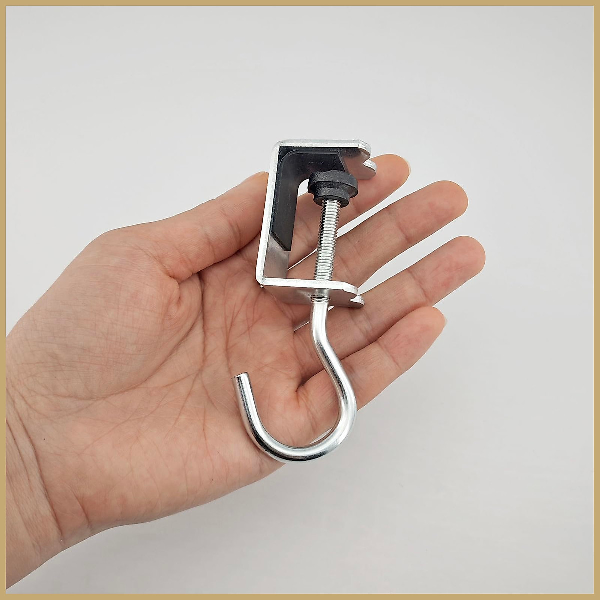 YEMCHI 2 Pack Desk Mount Bag Holder Metal Hook Clamp-On Backpack Hanger Industrial Style, Women's Handbag Purse Hangers, Portable Mount Headphone Holder Reduce Desk Clutter for Table Desk (Silver)