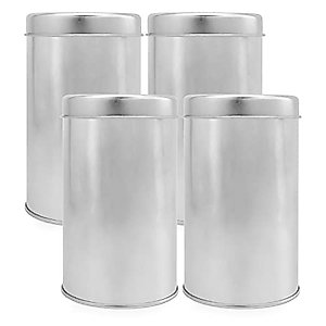 Solstice Double Seal Tea Canisters (4-Pack, Small); Round Metal Containers with Interior Seal Lid