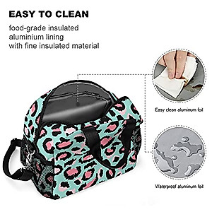Leopard Reusable Insulated Lunch Bag, Portable Cooler Lunch Box for Boys and Girls, Lunch Tote Bag with Adjustable Shoulder Strap for Work, Picnic, Travel