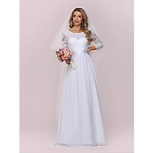 Ever-Pretty Women's Winter Long Elegant Lace A-Line Wedding Dresses for Bride White US14