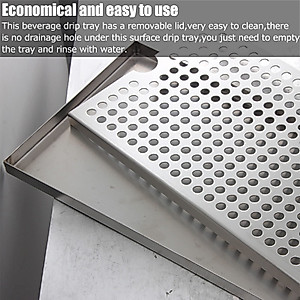 WRJAHCG Drip Tray Stainless Steel,Kegerator Beer Drip Trays,20" Length 7" Width Rectangular Stainless Steel Beer Surface Mount Drip Tray,No Drain,for Home Bar Mini Fridge Without Drain,40CM