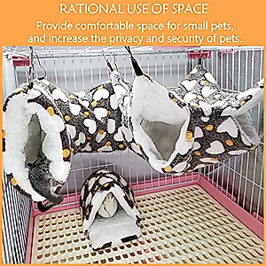 LEFTSTARER Guinea Pig Ferret Rat Hammock Toy Small Animal Cage Accessories Hideout Tunnel & Bunkbed Hammock for Rat Ferret Guinea Pig Hamster Sugar Glider Chinchilla (Heart-Brown)