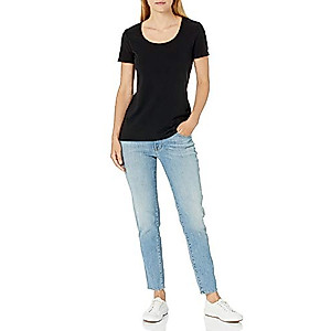 Amazon Essentials Women's Classic-Fit Short-Sleeve Scoop Neck T-Shirt (Available in Plus Size), Pack of 2, Black/White, Large