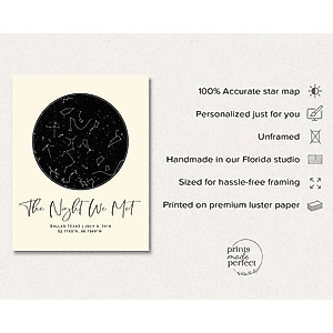 Personalized Star Map With Specific Dates & Place - Custom Constellation Map Print, Unframed- Special Occasion Star Chart Wall Art- Great Anniversary, Engagement, Wedding Romantic Gift (Cream)