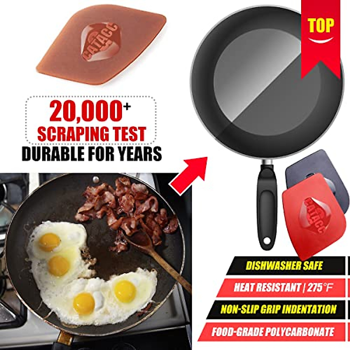 Original Pan Scrapers Set, 4 Pack Flexible Thicker Polycarbonate Plastic Pan Scraper Tools for Cast Iron Skillets, Cookware, Pans, Dishes and Pots