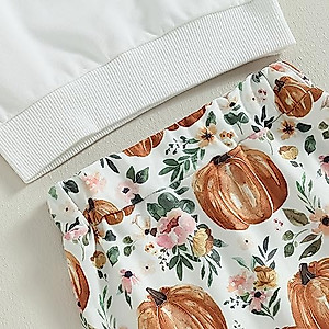 Engofs Toddler Baby Girl Halloween Outfit Long Sleeve Pumpkin Sweatshirt Tops Pants Headband 3Pcs Fall Winter Clothes Set White 18-24 Months
