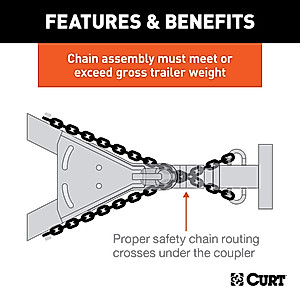 CURT 80304 35-Inch Trailer Safety Chain with 5/16-In Clevis Snap Hook, 18,800 lbs Break Strength