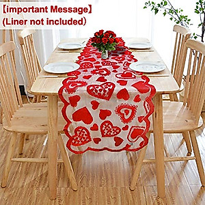 Valentines Table Runner Red Heart Print Valentines Day Decorations 13x72 inches Lace Love Table Runner for Home Wedding Party Valentines Day Table Decorations Long Line for Dinner