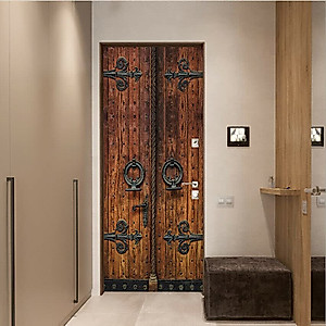 artfanke 3D Realistic Wooden Pattern Door Sticker Peel and Stick - Retro Wood Murals Wallpaper - Waterproof Door Decal for Home Decor 30.3"x78.7"(2 Sheets/Set)